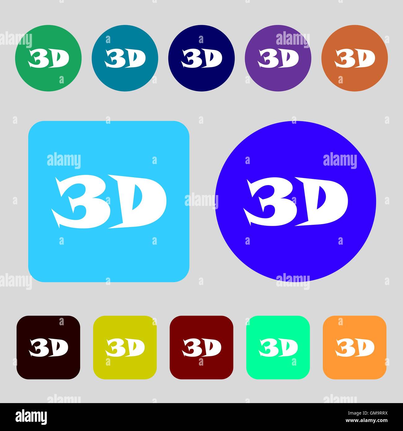 3D sign icon. 3D-New technology symbol. 12 colored buttons. Flat design ...