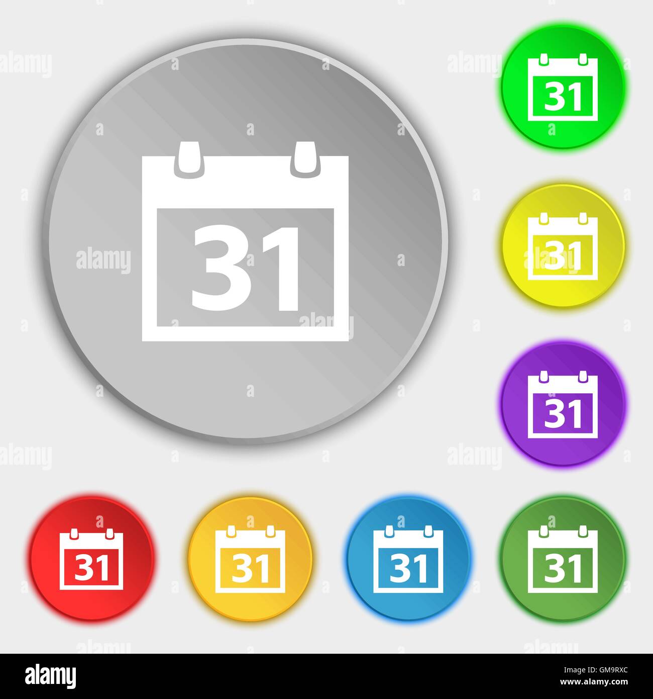 Calendar sign icon. 31 day month symbol. Date button. Symbols on eight ...