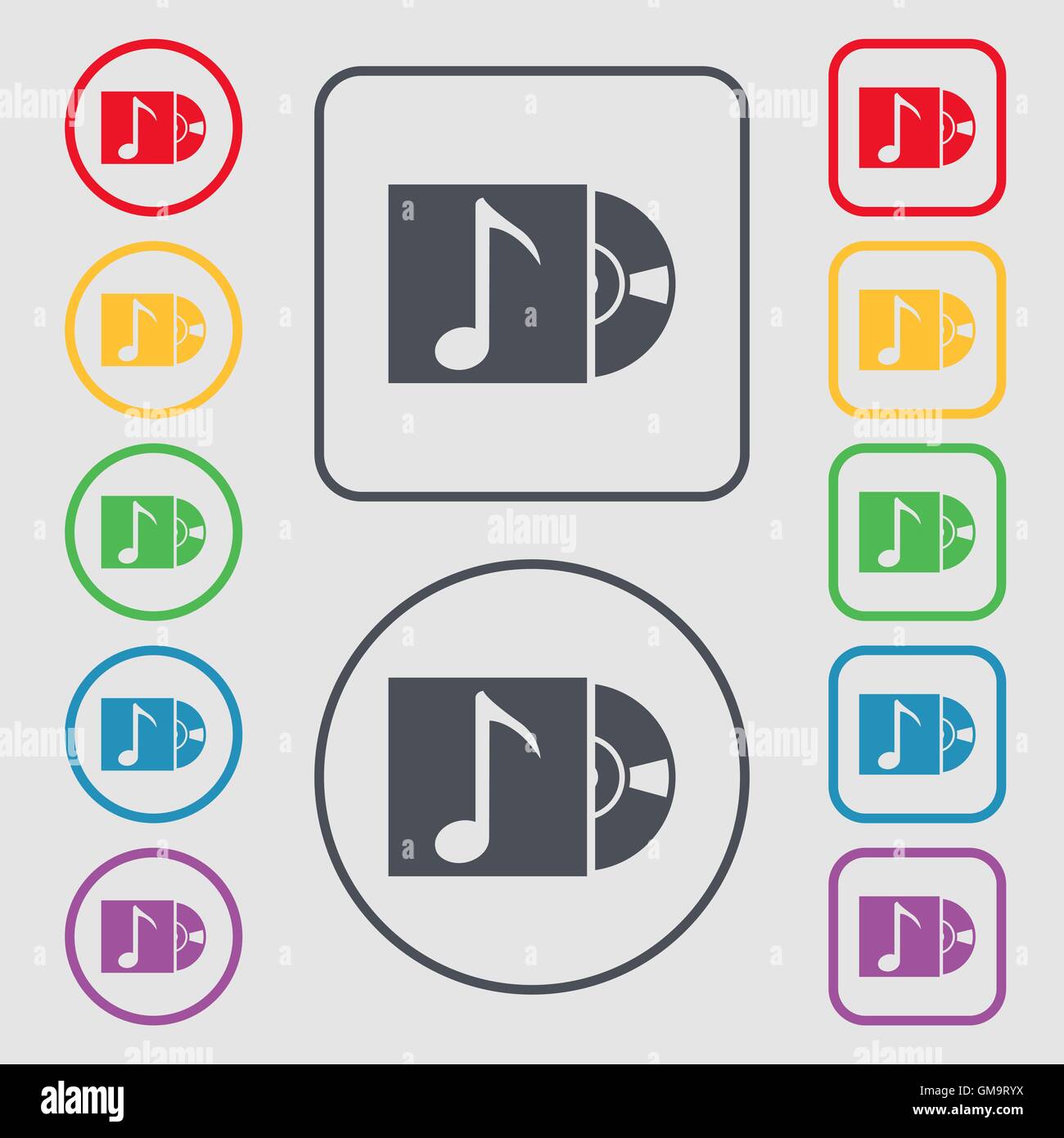 cd player icon sign. Symbols on the Round and square buttons with frame ...