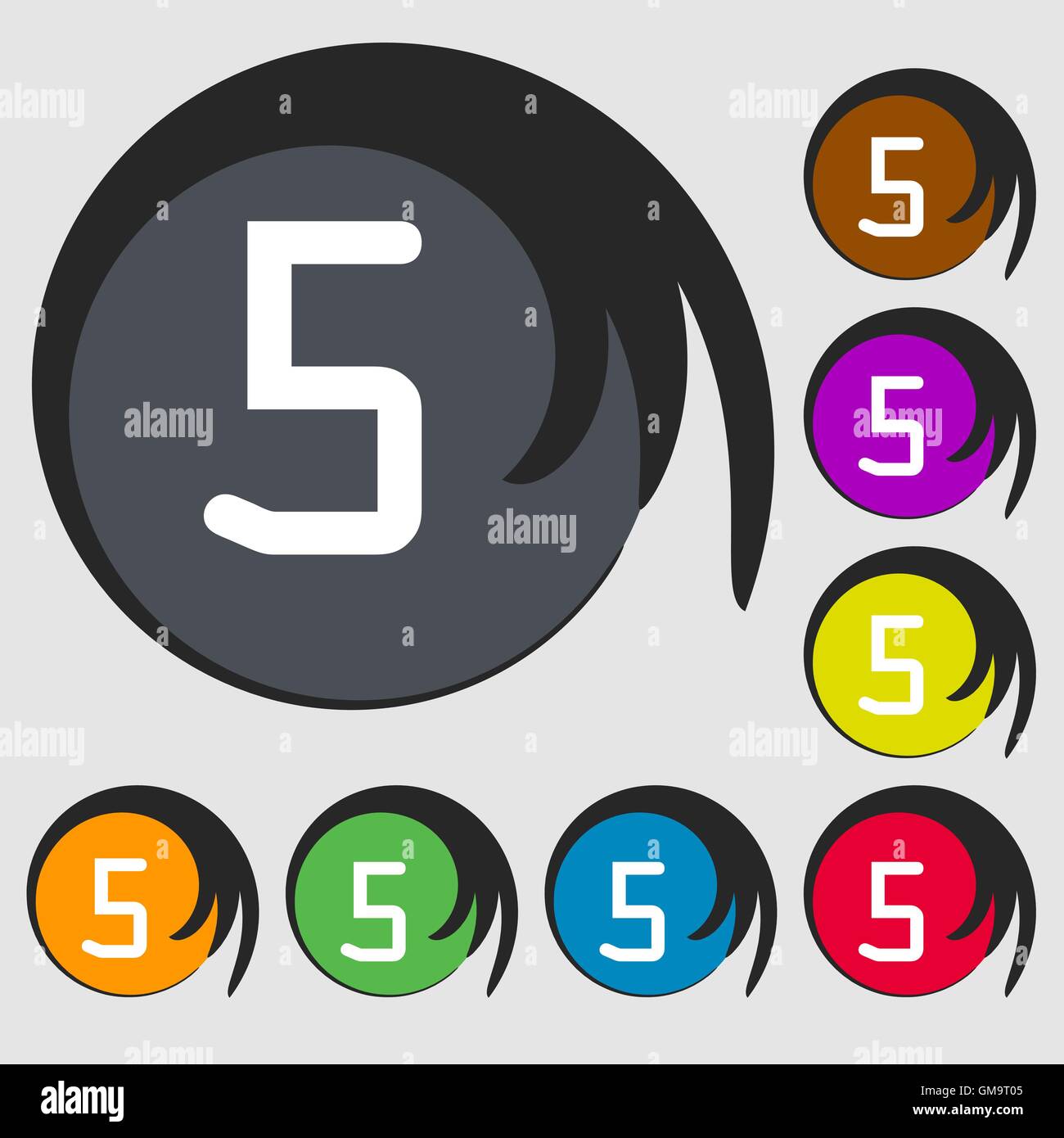 number five icon sign. Symbols on eight colored buttons. Vector Stock ...