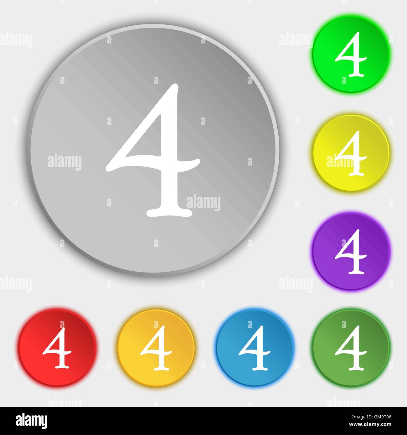 number four icon sign. Symbols on eight flat buttons. Vector Stock ...