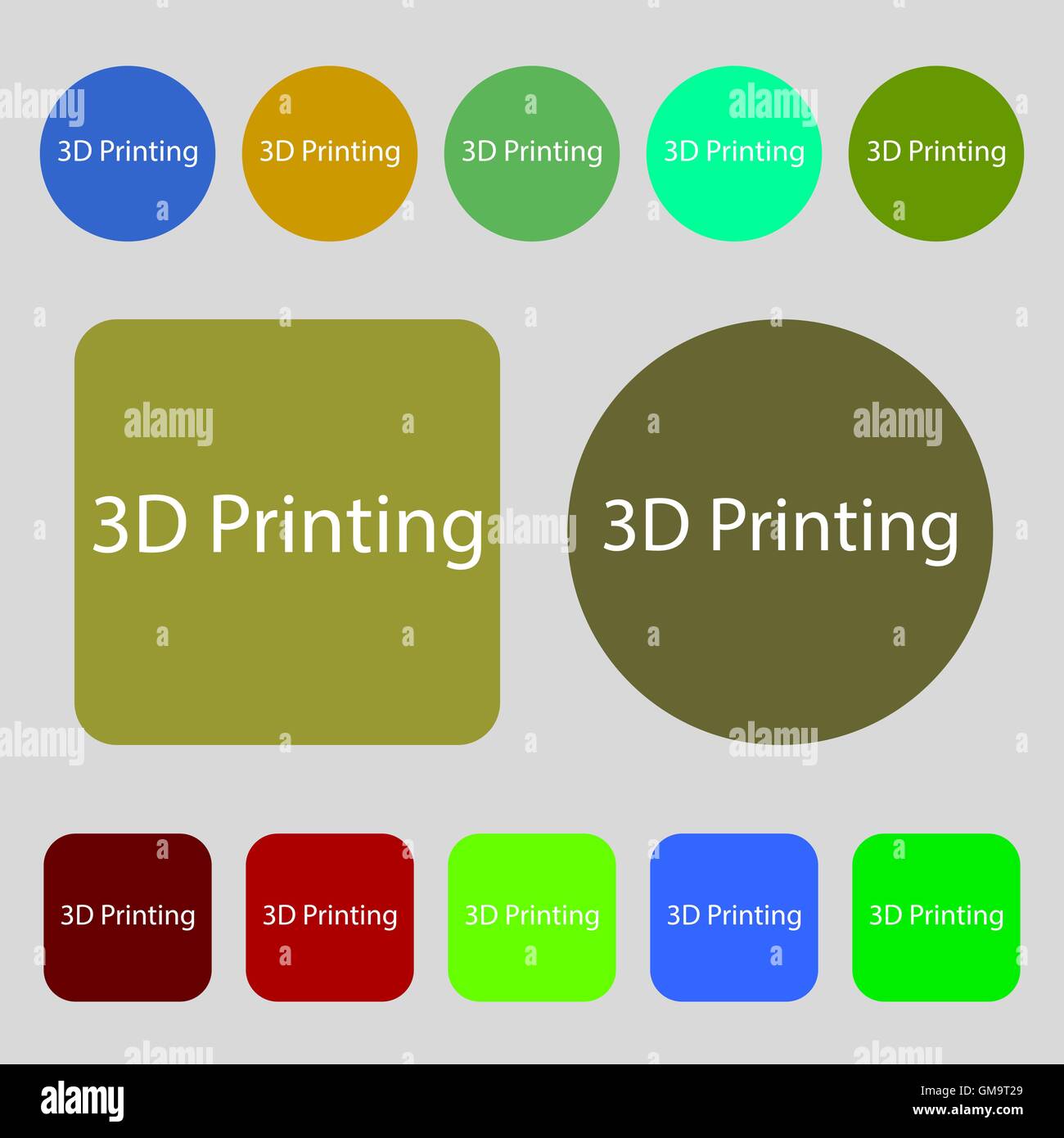 3D Print sign icon. 3d-Printing symbol. 12 colored buttons. Flat design ...