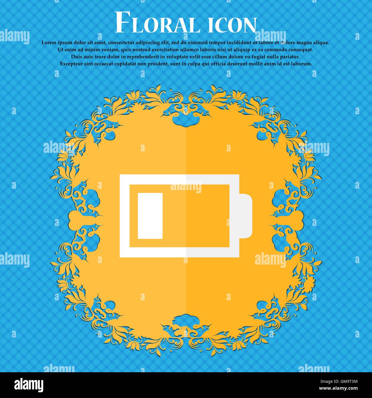 Battery low level sign icon. Electricity symbol. Floral flat design on ...