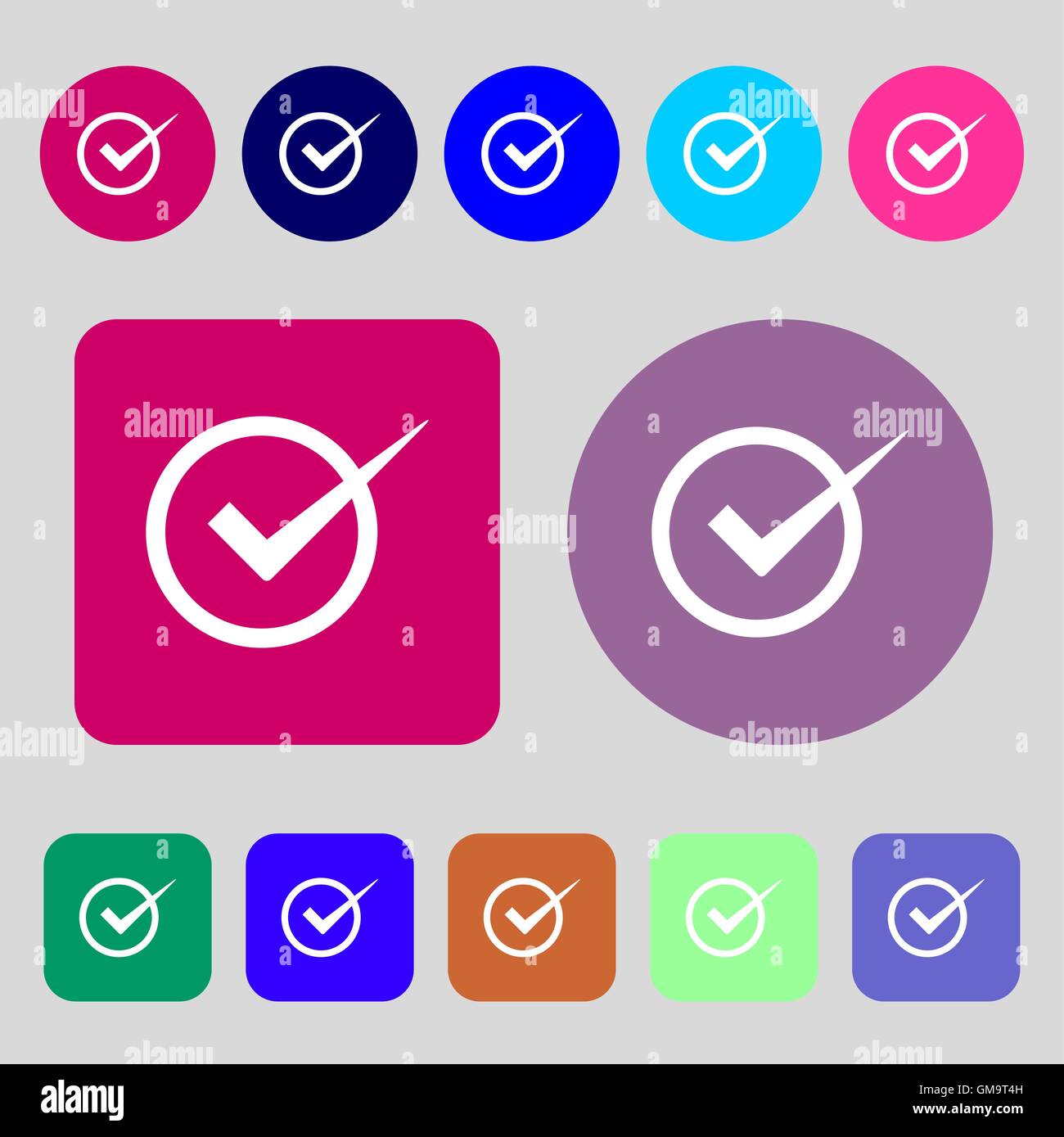 Check mark sign icon. Checkbox button. 12 colored buttons. Flat design. Vector Stock Vector ...