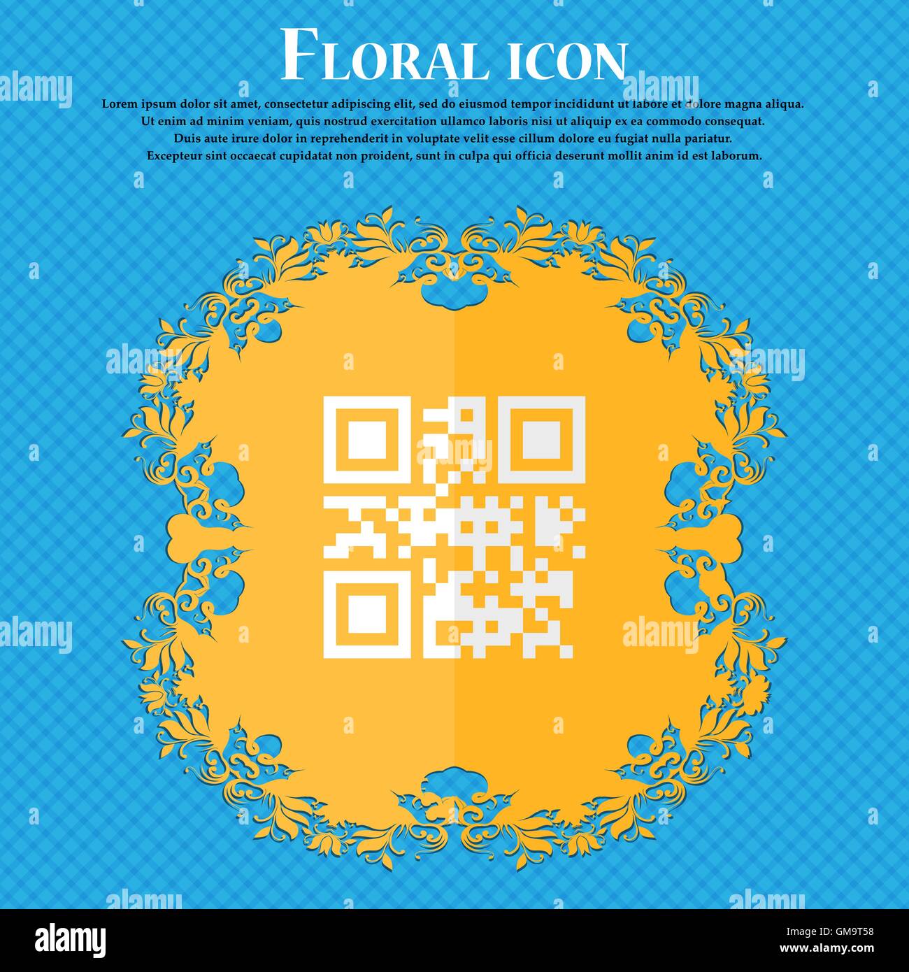 Qr code. Floral flat design on a blue abstract background with place ...