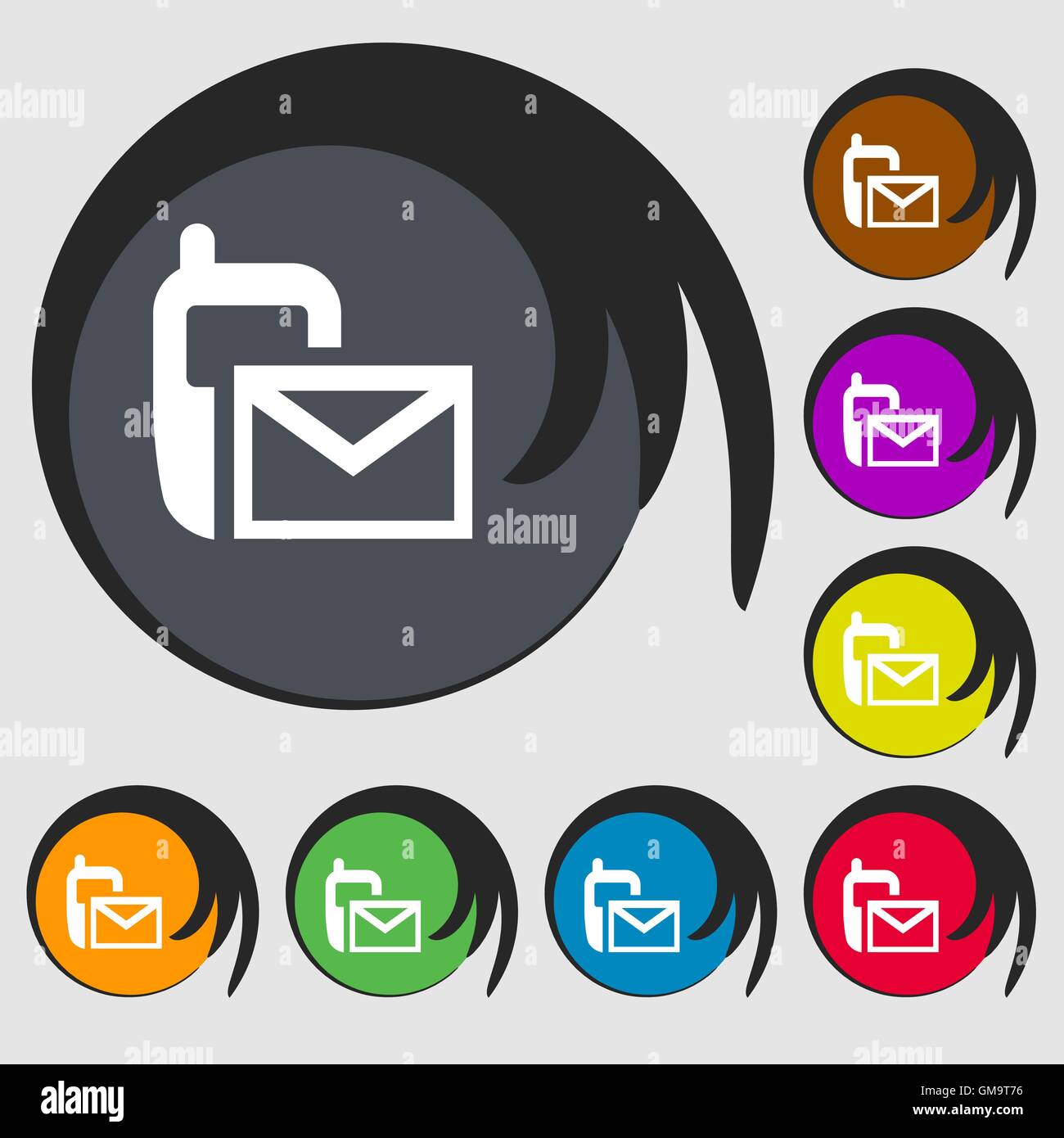 Mail icon. Envelope symbol. Message sms sign. Symbols on eight colored ...