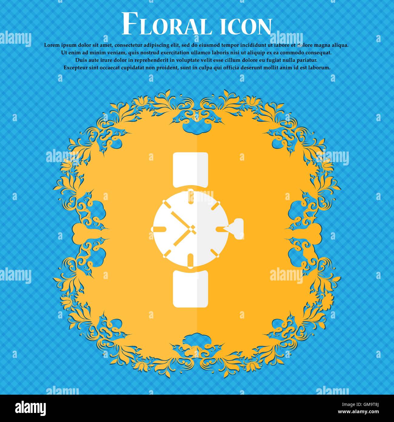 watches icon symbol . Floral flat design on a blue abstract background ...