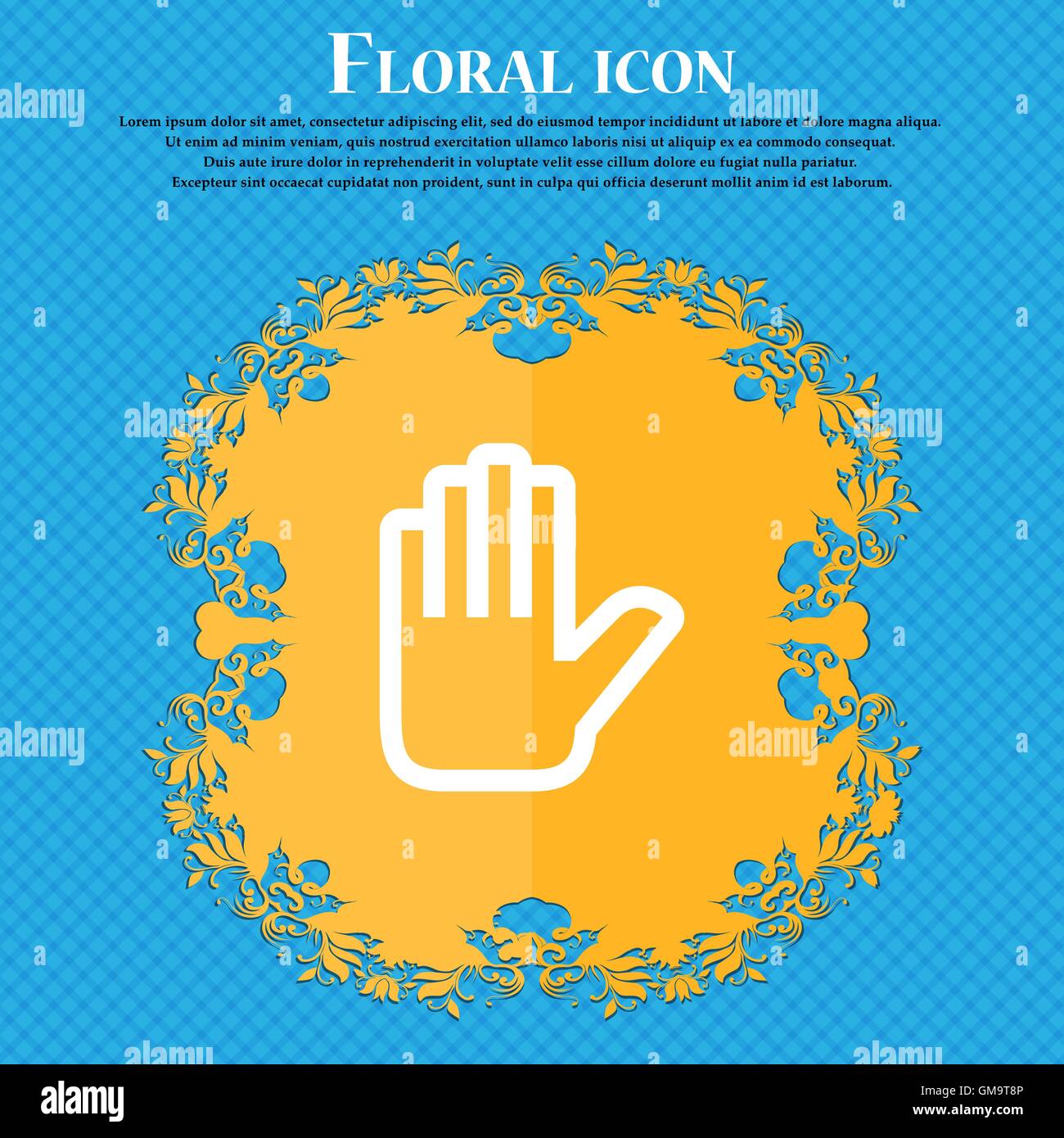 Hand print, Stop . Floral flat design on a blue abstract background ...