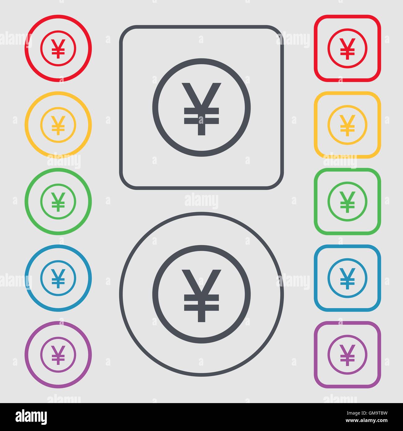 Japanese Yuan icon sign. Symbols on the Round and square buttons with ...