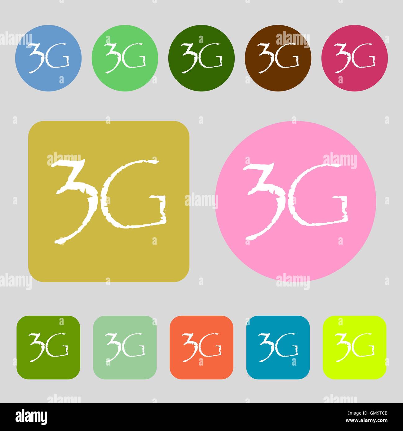 3G sign icon. Mobile telecommunications technology symbol. 12 colored ...