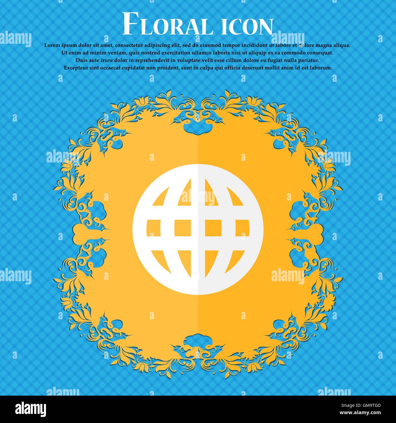 Globe, World map geography . Floral flat design on a blue abstract ...