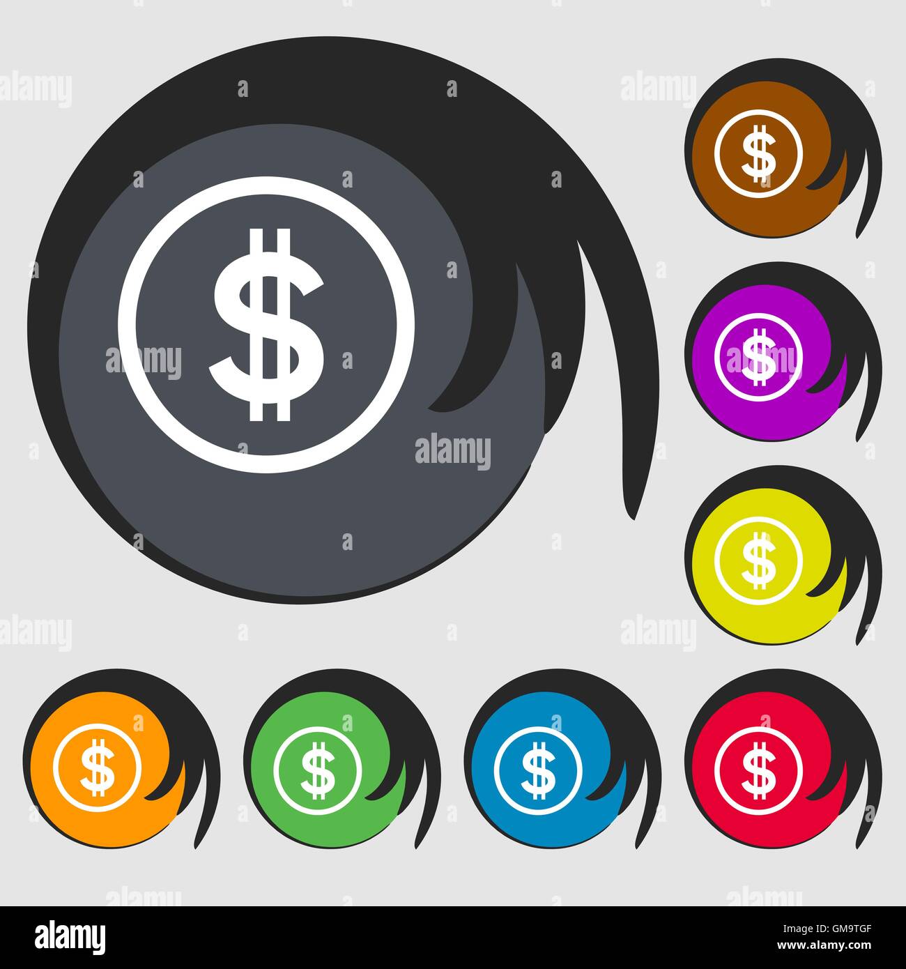 Dollar icon sign. Symbols on eight colored buttons. Vector Stock Vector ...