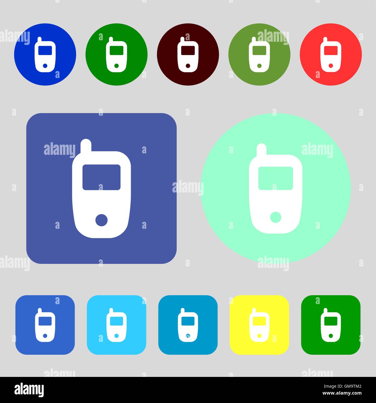Mobile telecommunications technology symbol. 12 colored buttons. Flat ...