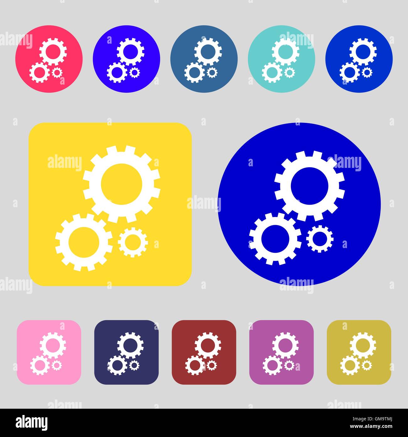 Cog settings sign icon. Cogwheel gear mechanism symbol. 12 colored ...