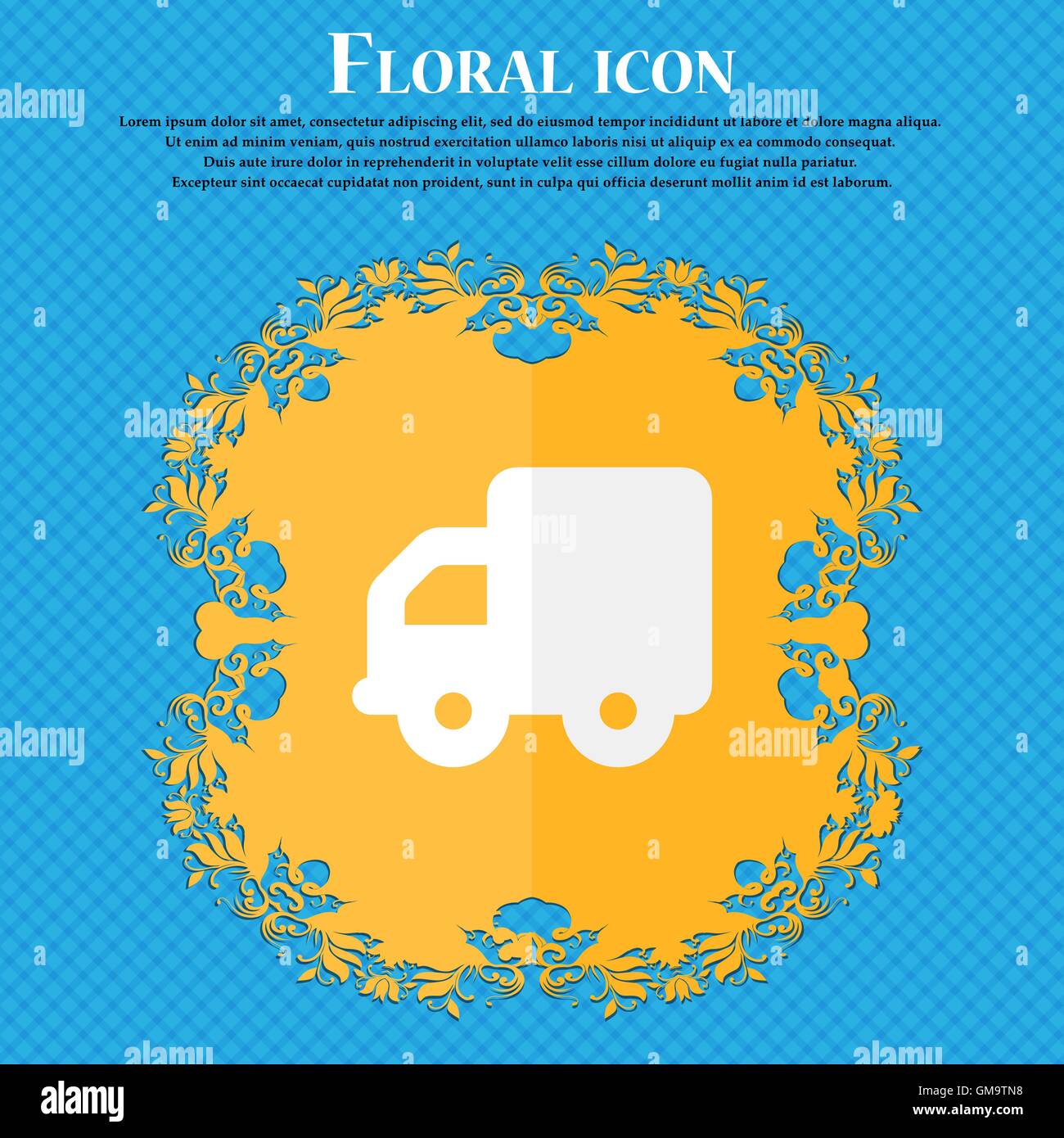Delivery truck . Floral flat design on a blue abstract background with ...