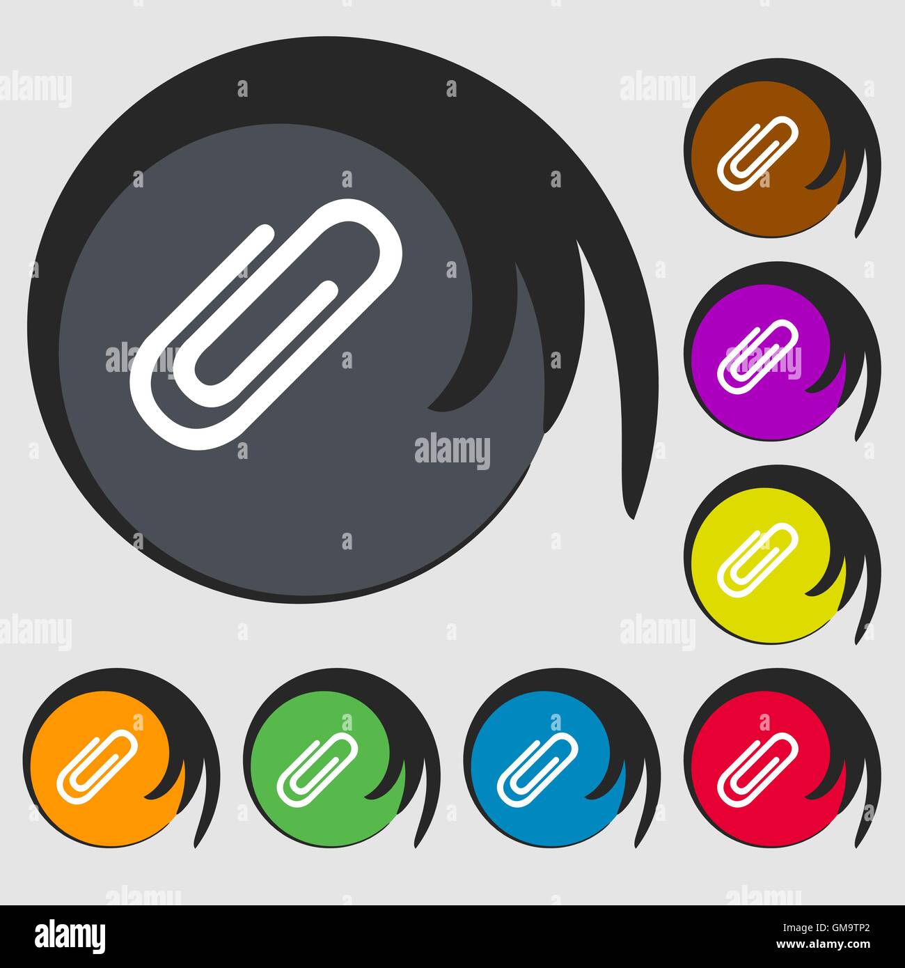 Paper clip sign icon. Clip symbol. Symbols on eight colored buttons ...
