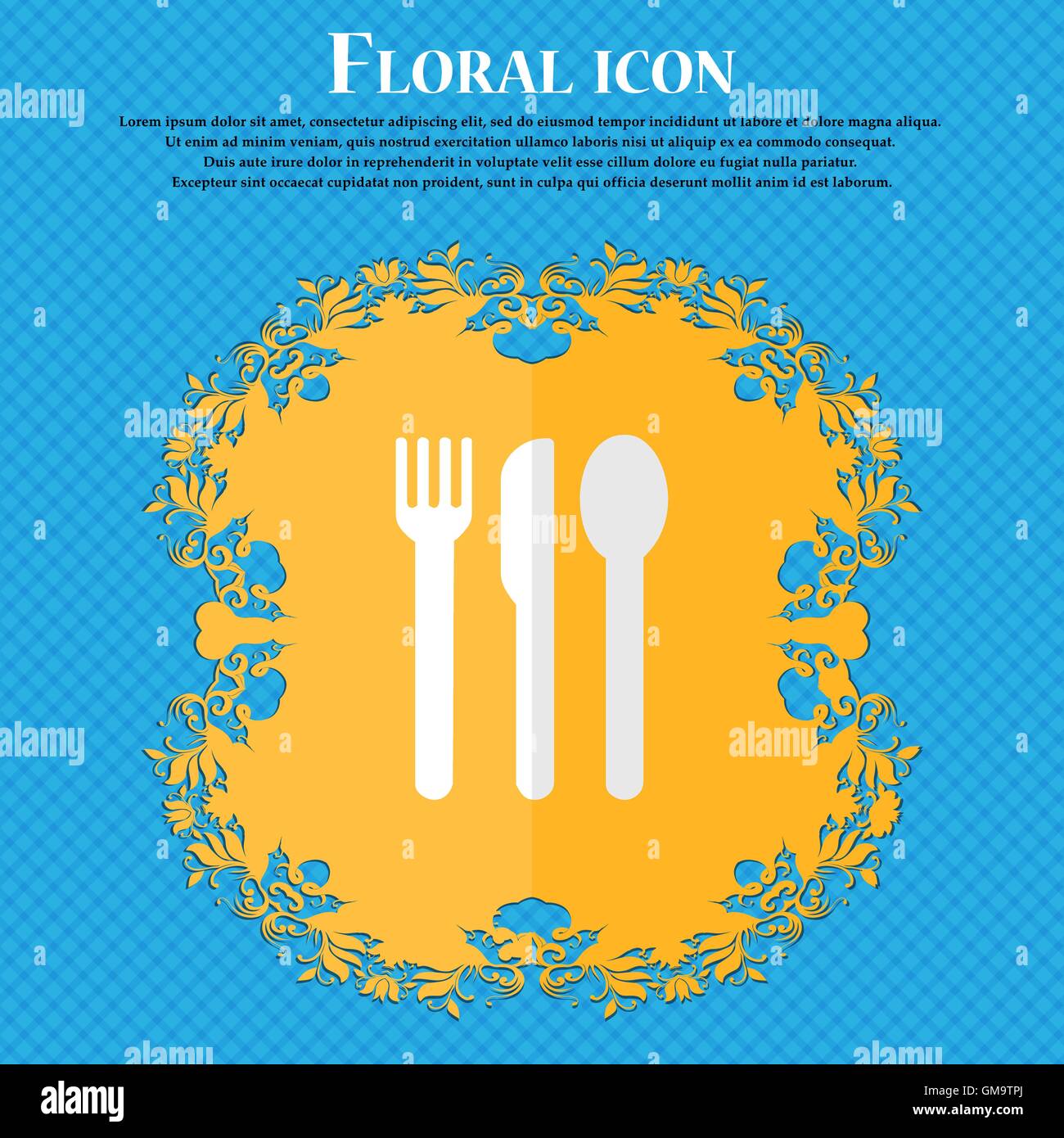 fork, knife, spoon. Floral flat design on a blue abstract background ...