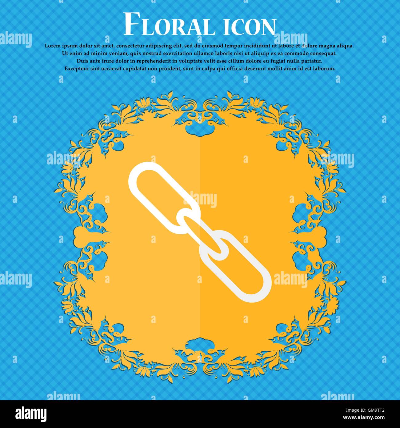 Link sign icon. Hyperlink chain symbol. Floral flat design on a blue ...