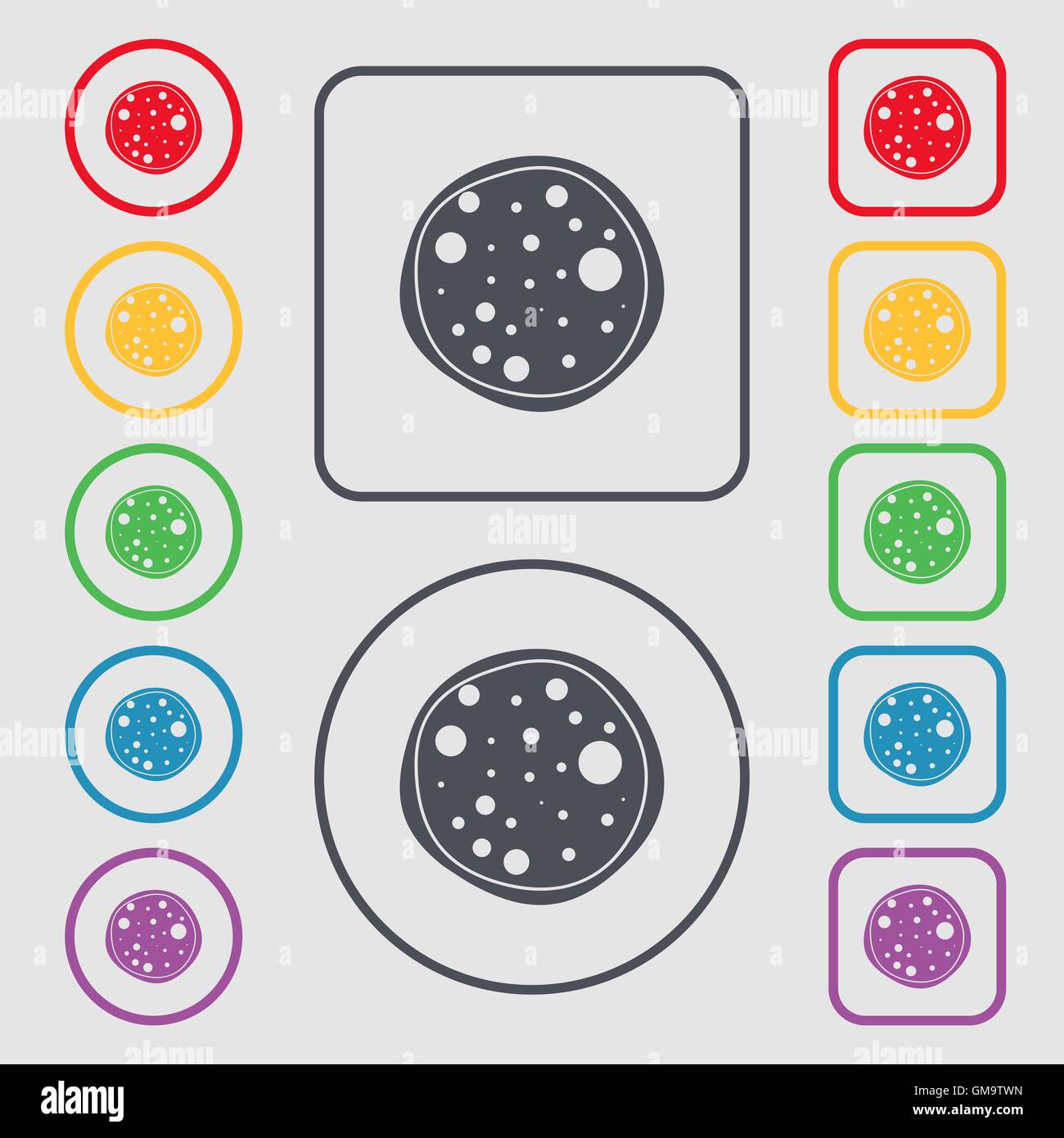 Pizza Icon. Symbols on the Round and square buttons with frame. Vector ...