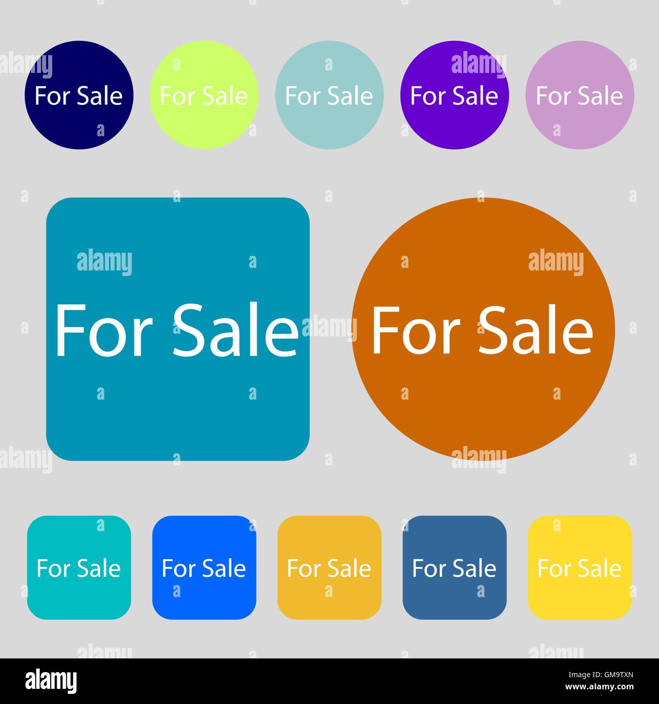 For sale sign icon. Real estate selling. 12 colored buttons. Flat ...