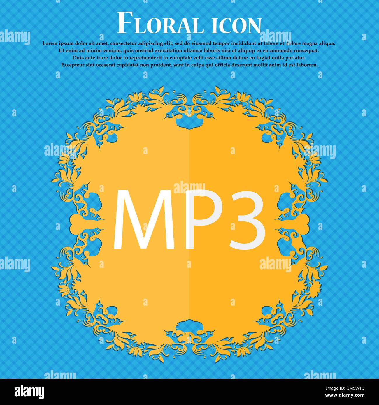 Mp3 music format sign icon. Musical symbol. Floral flat design on a ...