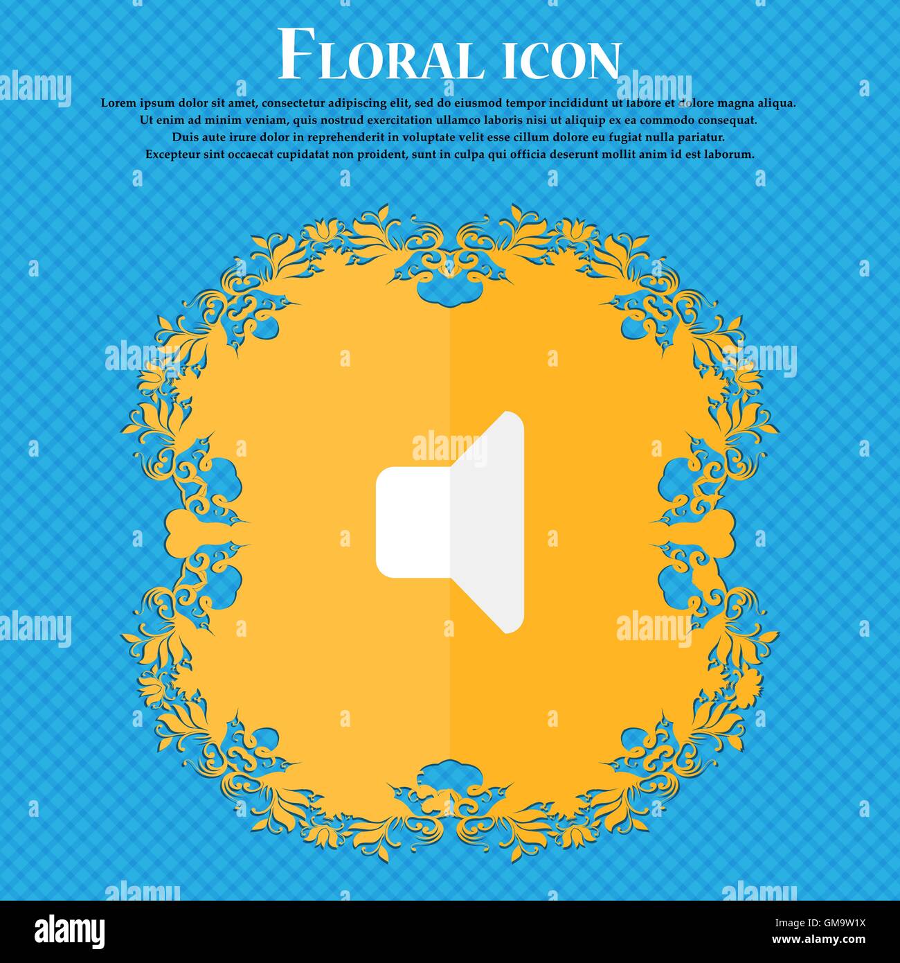 Speaker volume, Sound . Floral flat design on a blue abstract ...