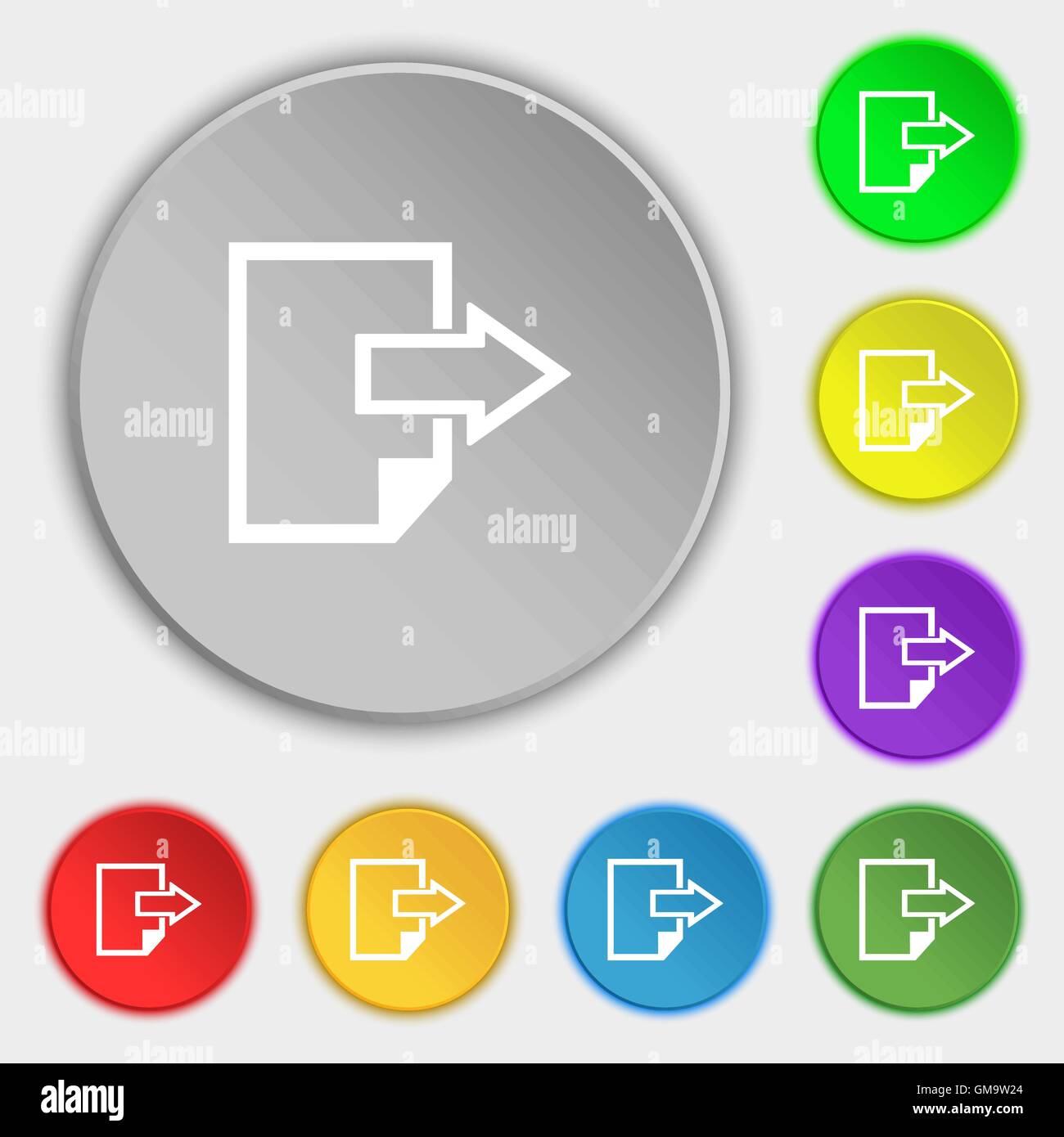 Export file icon. File document symbol. Symbols on eight flat buttons ...