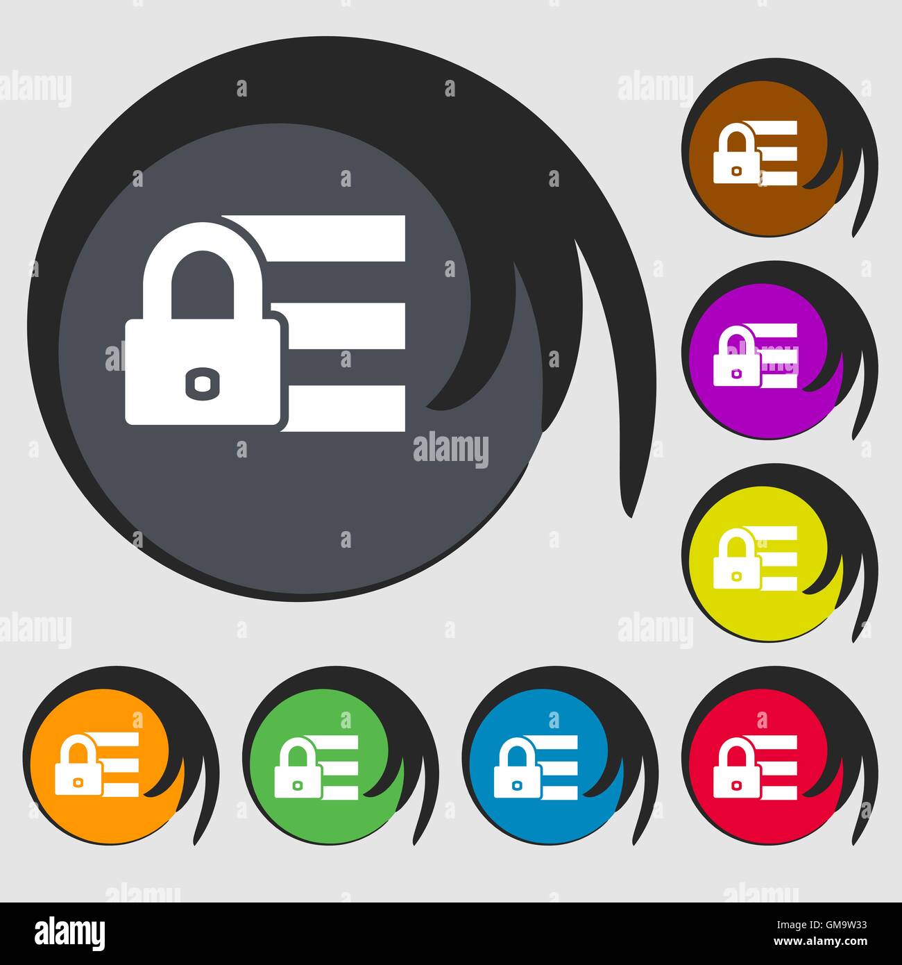 Lock, login icon sign. Symbols on eight colored buttons. Vector Stock ...