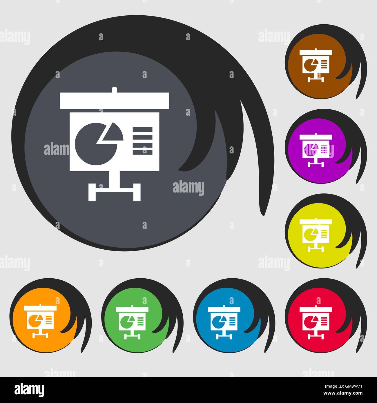 Graph icon sign. Symbols on eight colored buttons. Vector Stock Vector ...
