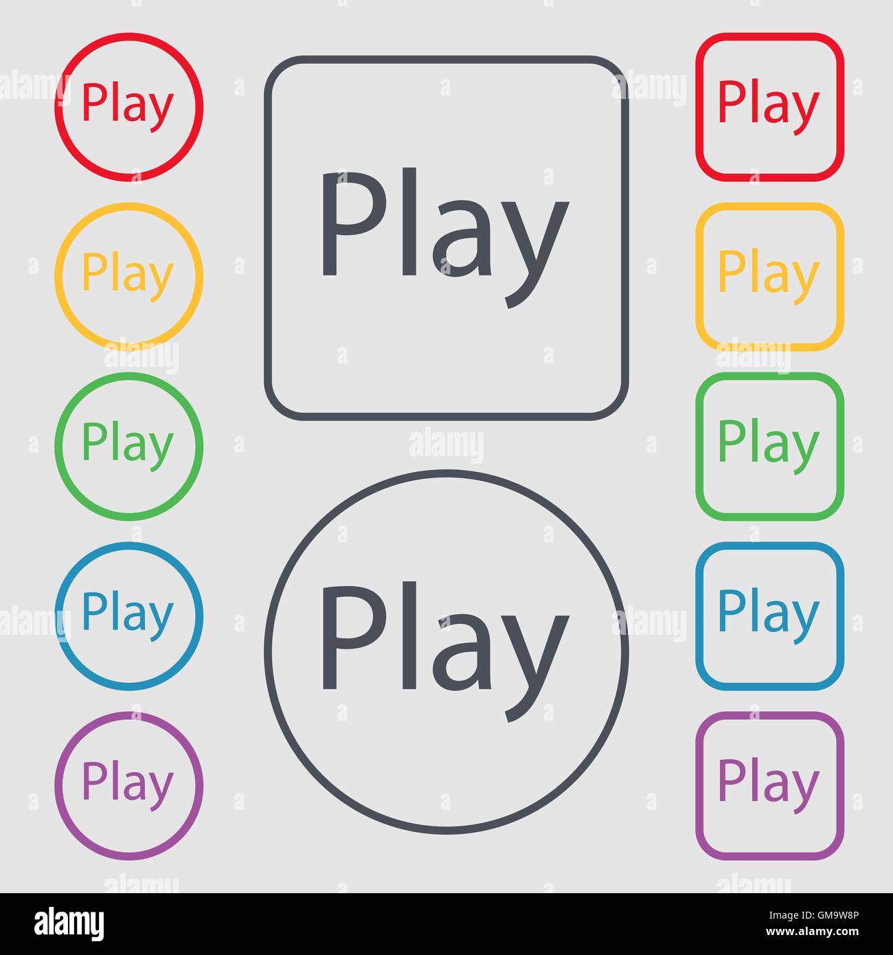 Play sign icon. symbol. Symbols on the Round and square buttons with ...