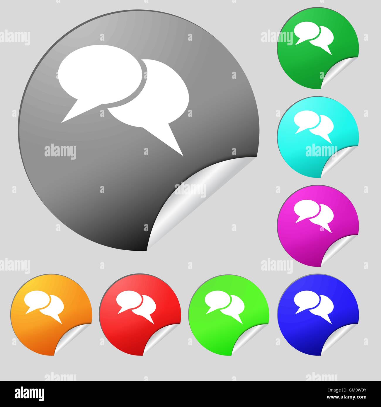 Speech bubble icons. Think cloud symbols. Set of eight multi colored ...