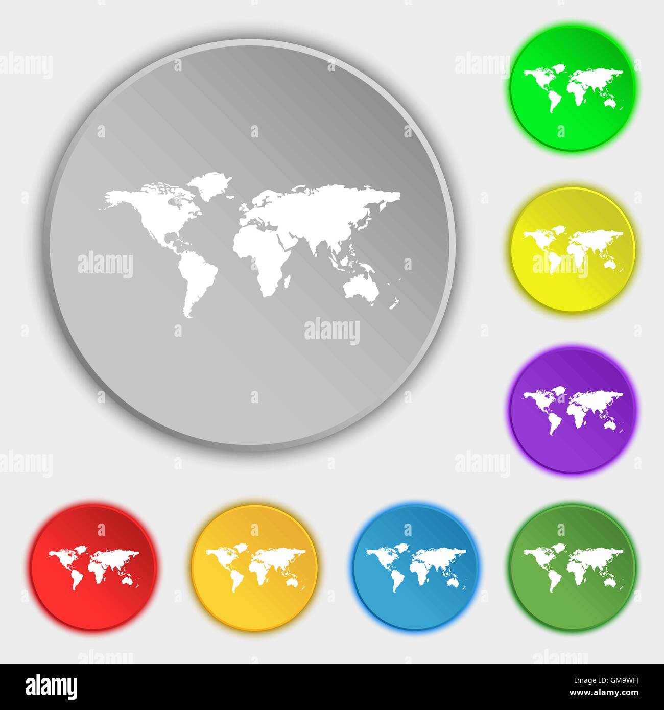 Globe sign icon. World map geography symbol. Symbols on eight flat ...