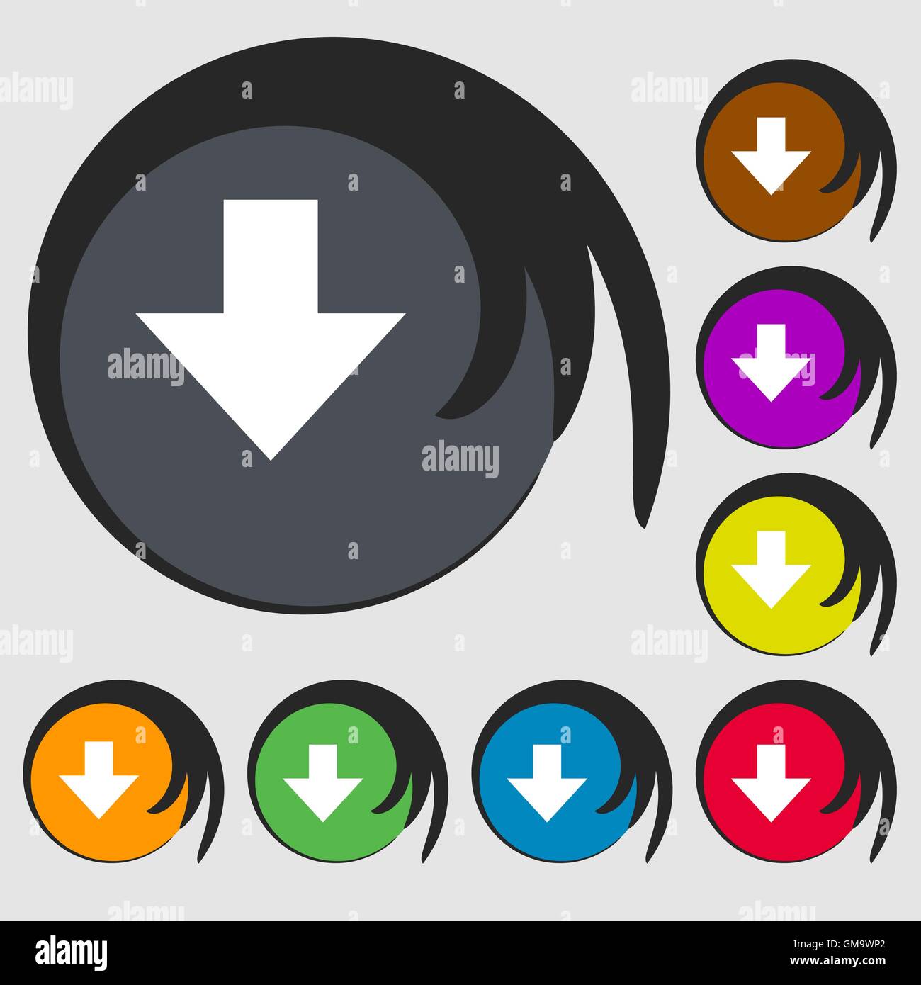 Download sign. Downloading flat icon. Load label. Symbols on eight ...