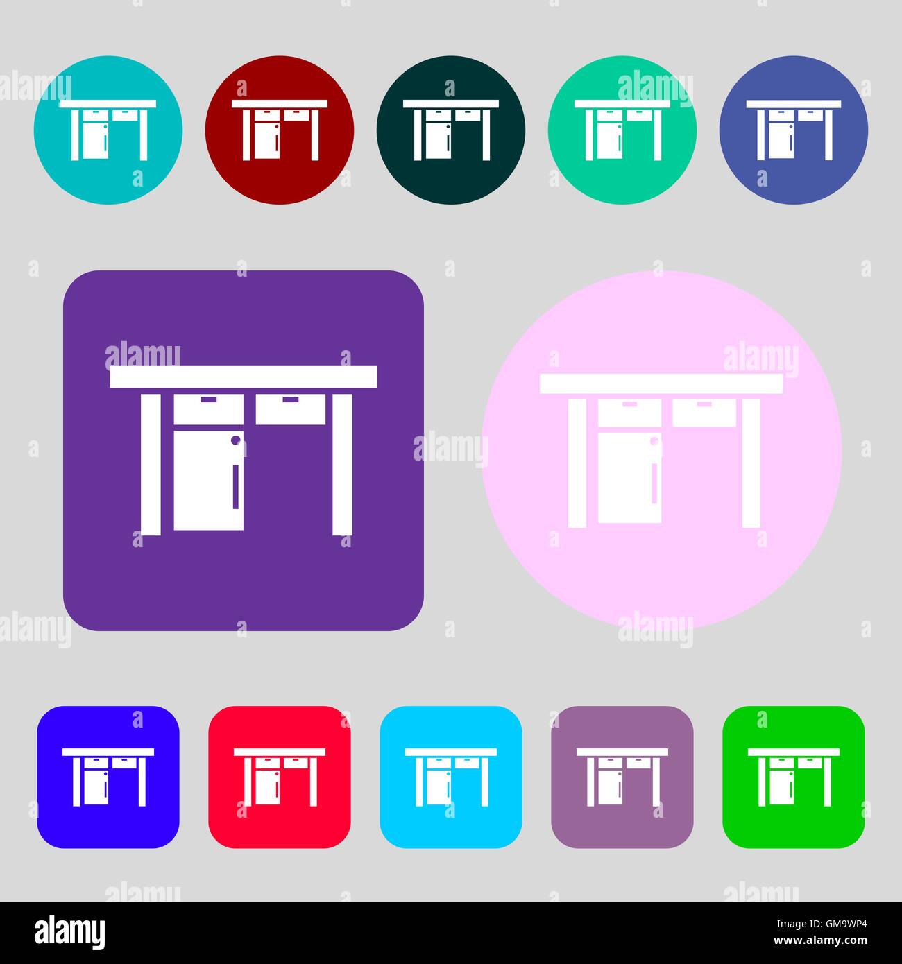 Table icon sign. 12 colored buttons. Flat design. Vector Stock Vector ...