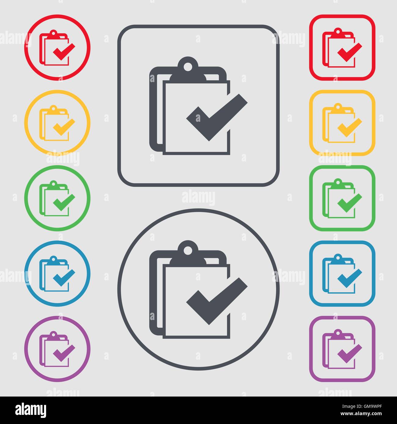 Edit document sign icon. Symbols on the Round and square buttons with ...