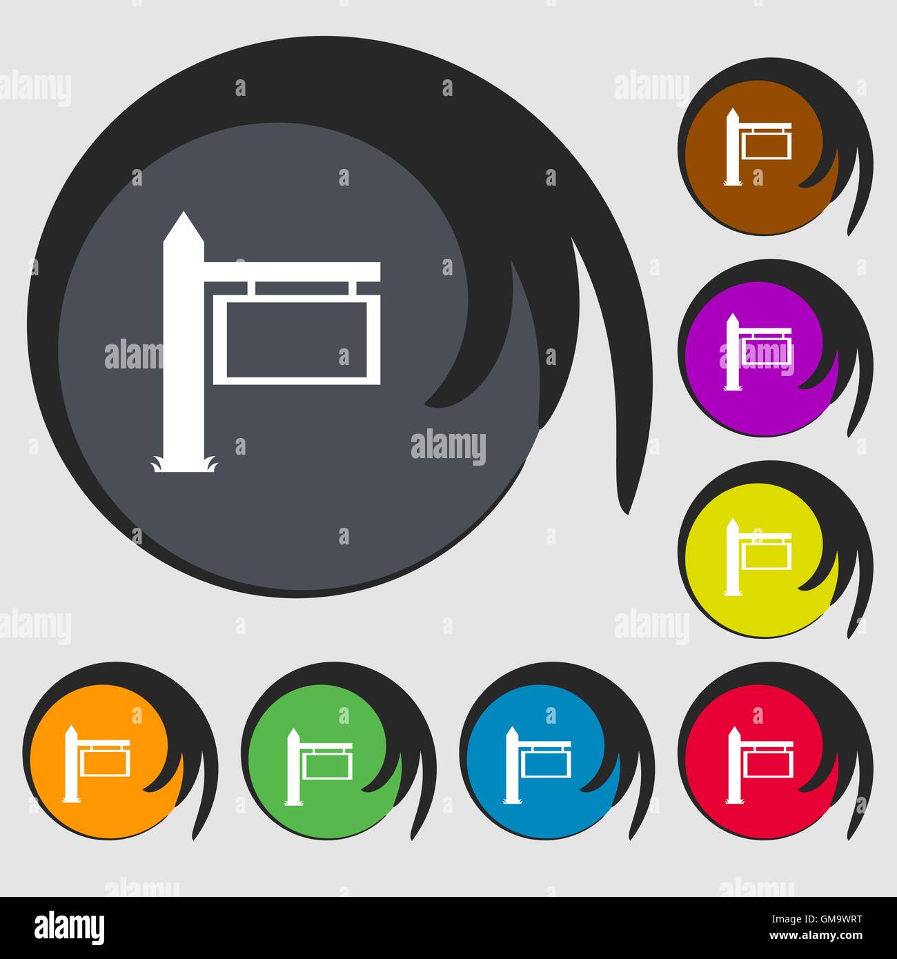 Information Road Sign icon sign. Symbols on eight colored buttons ...