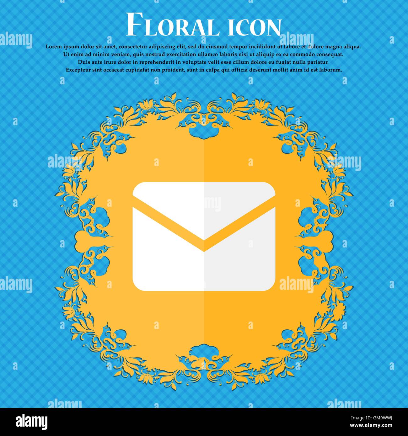 Mail, Envelope, Message . Floral flat design on a blue abstract ...