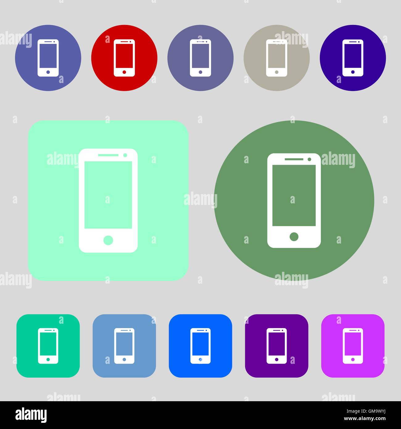 Smartphone sign icon. Support symbol. Call center. 12 colored buttons ...