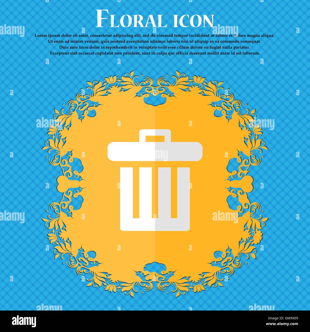 Recycle bin. Floral flat design on a blue abstract background with ...