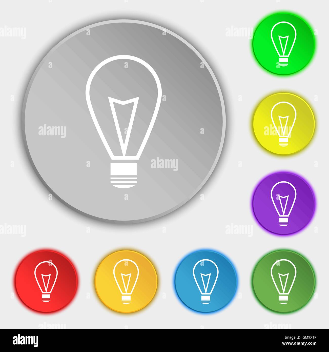 Light lamp sign icon. Idea symbol. Lightis on. Symbols on eight flat ...
