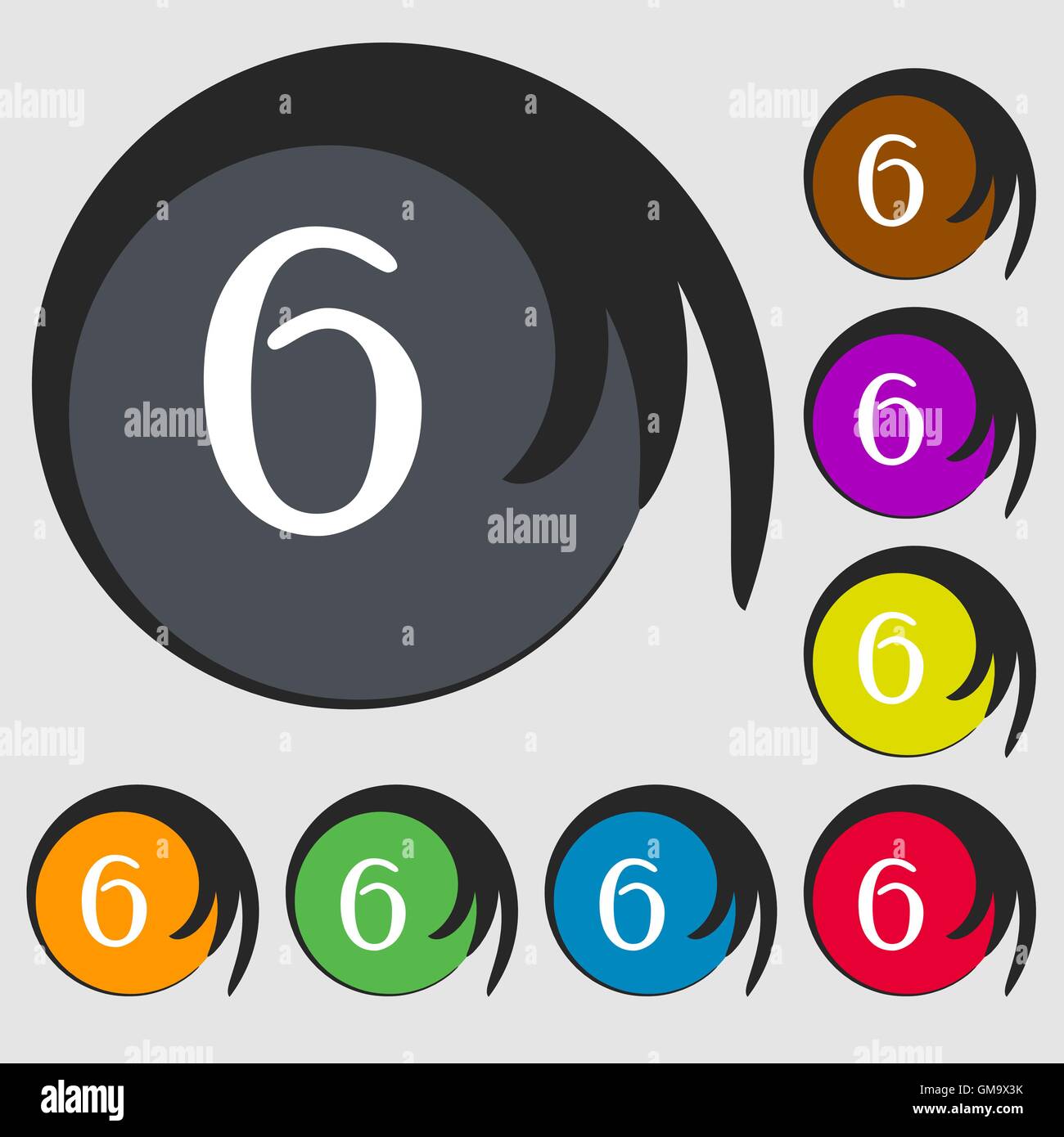 number six icon sign. Symbols on eight colored buttons. Vector Stock ...