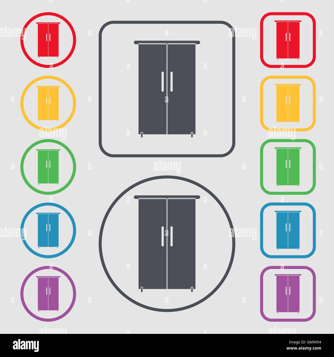 Cupboard icon sign. Symbols on the Round and square buttons with frame ...