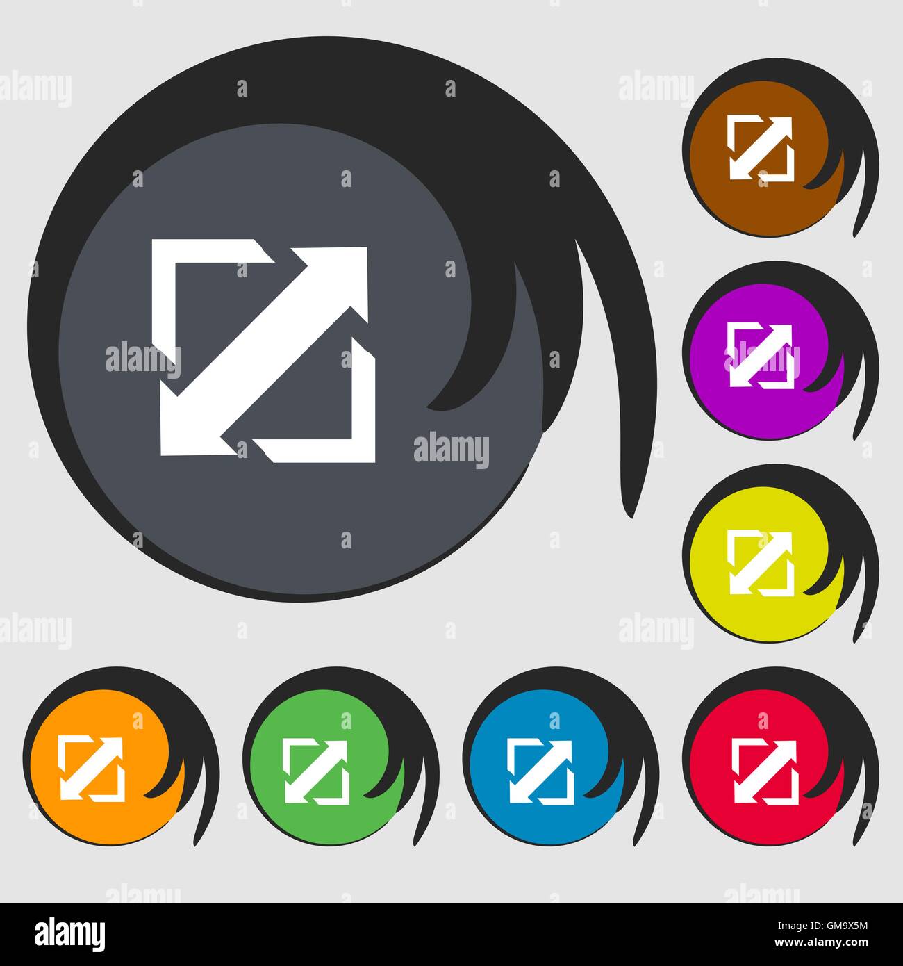 Deploying video, screen size icon sign. Symbols on eight colored ...