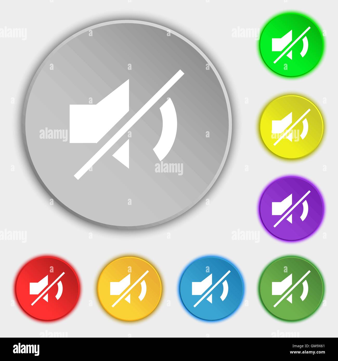 Mute speaker sign icon. Sound symbol. Symbols on eight flat buttons ...