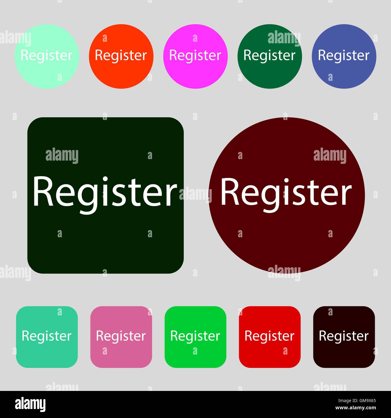 Register sign icon. Membership symbol. Website navigation. 12 colored ...