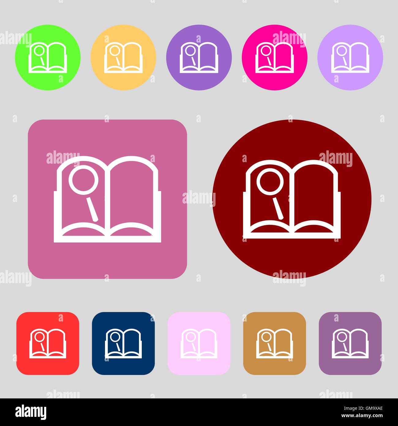 Book sign icon. Open book symbol. 12 colored buttons. Flat design ...
