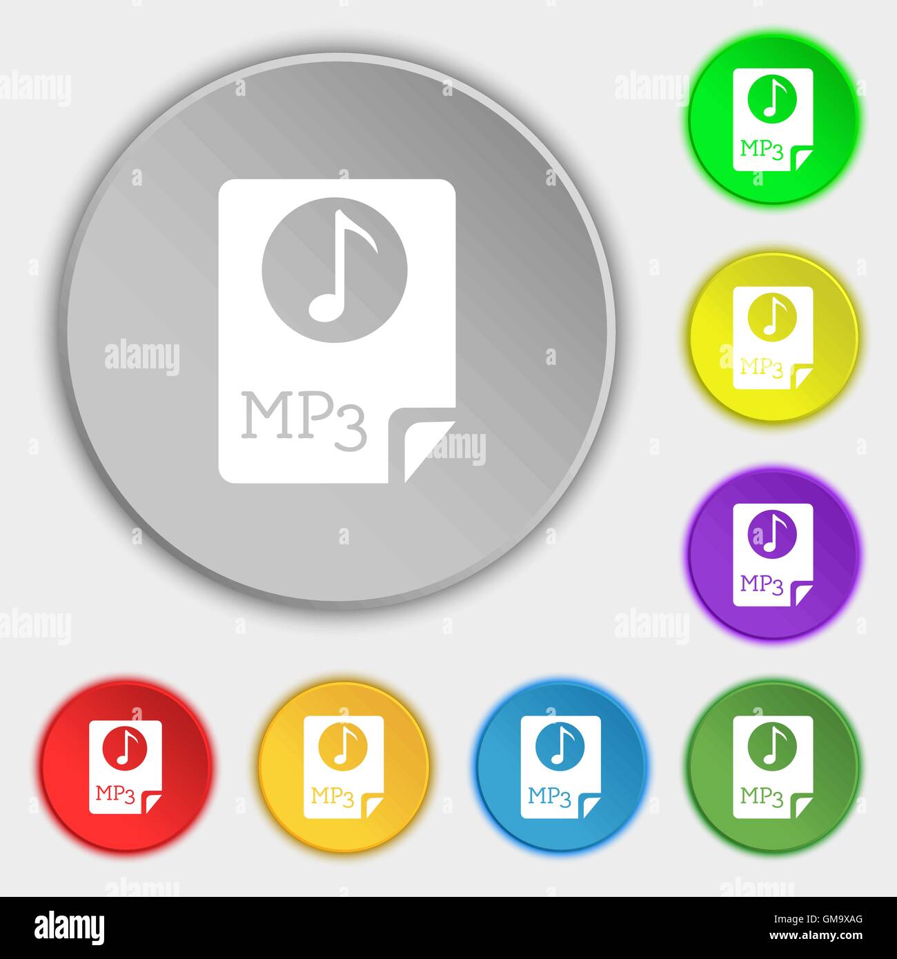 Audio, MP3 file icon sign. Symbols on eight flat buttons. Vector Stock ...