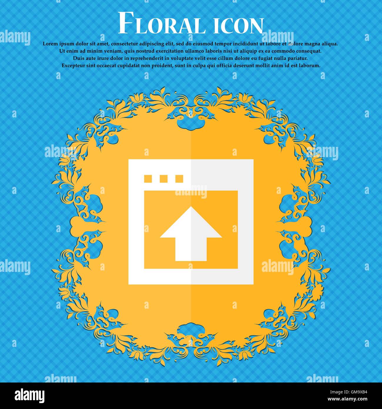 Direction arrow up . Floral flat design on a blue abstract background ...