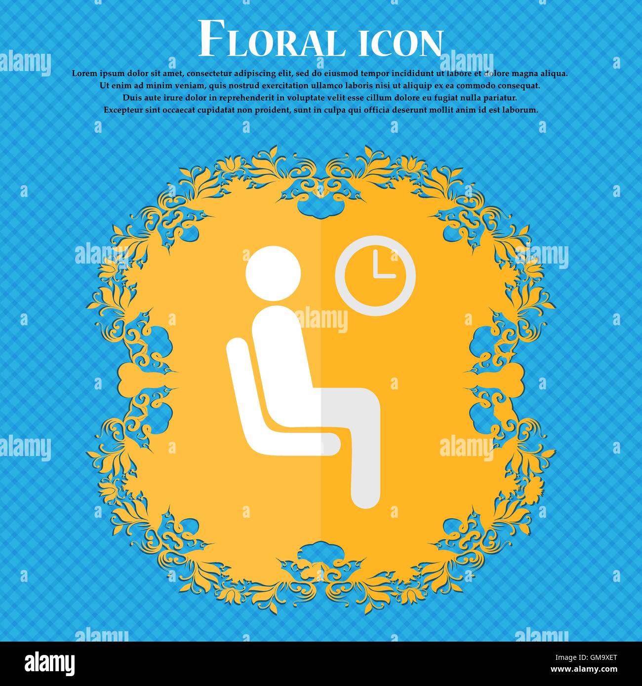 waiting. Floral flat design on a blue abstract background with place ...