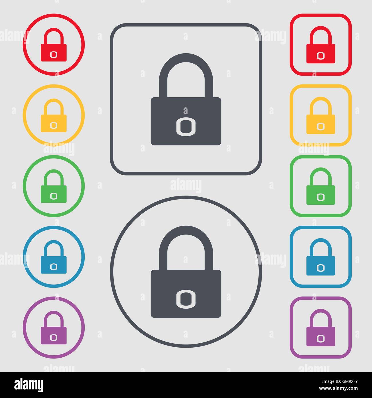 Lock sign icon. Locker symbol. Symbols on the Round and square buttons ...